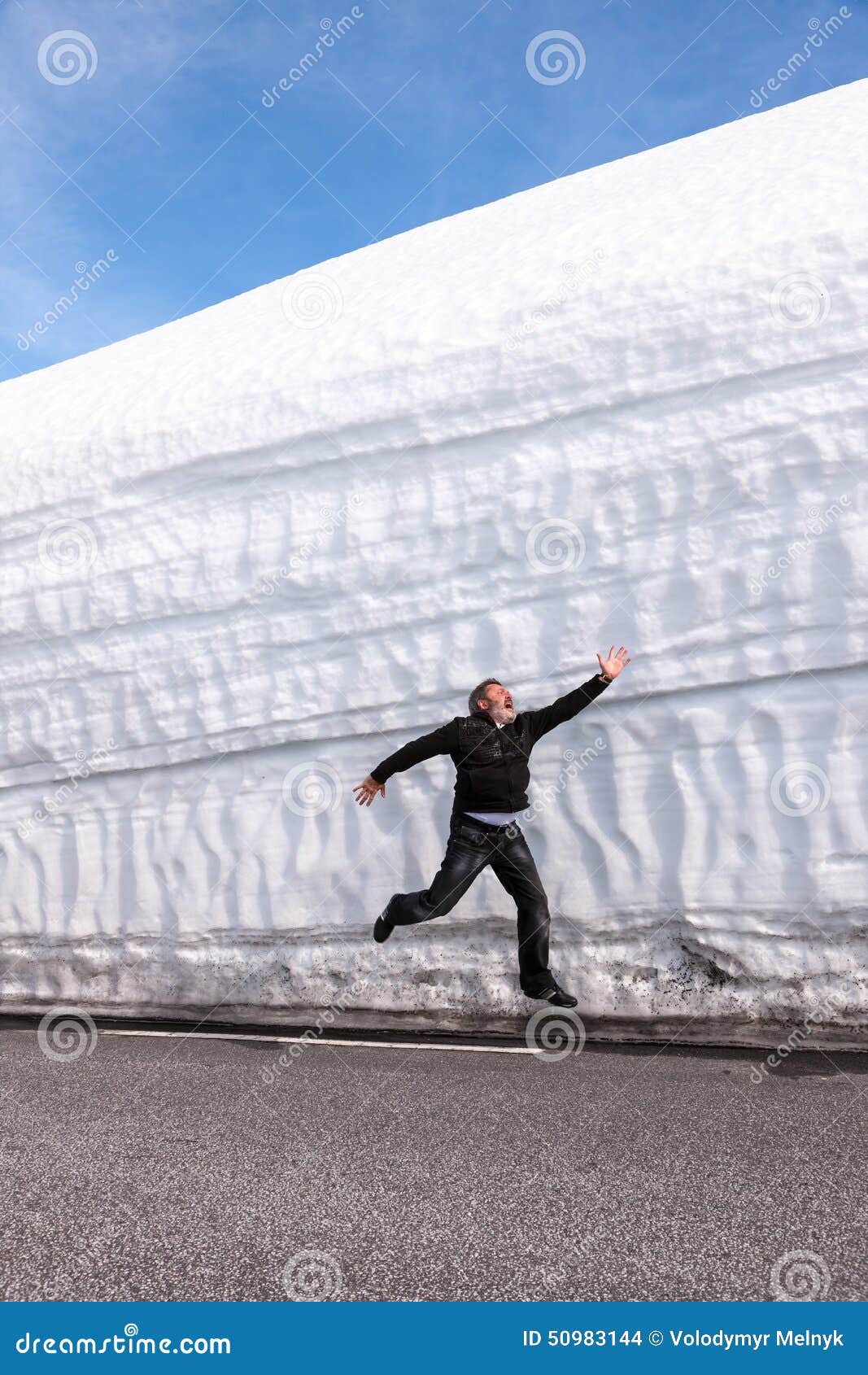 Highway Along the Snow Wall. Norway in Spring Stock Photo - Image of ...