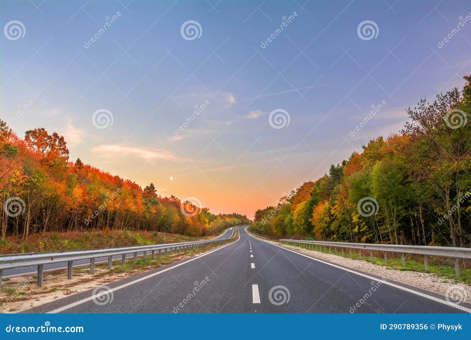 Highway among the Autumn Forest. Beautiful Autumn Landscape Stock Photo ...