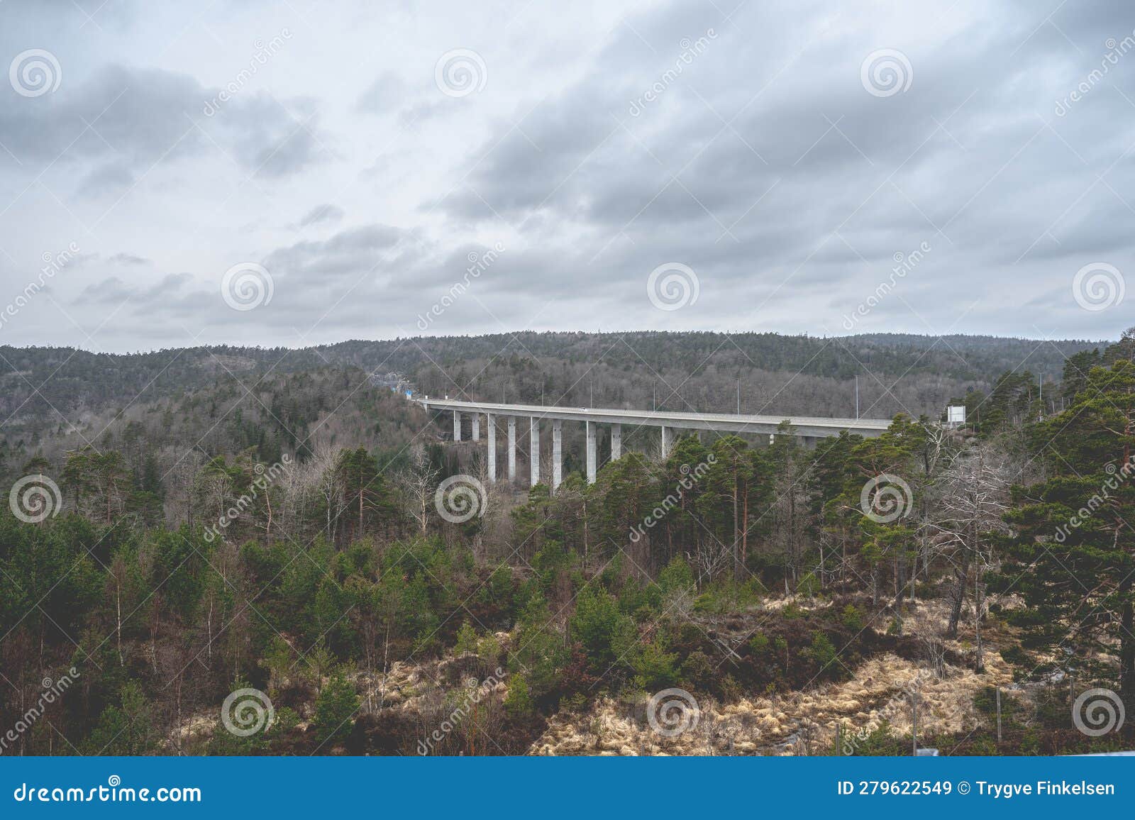 Highway Bridge Crossing a Valley in Forest Ravine Landscape.. Stock ...