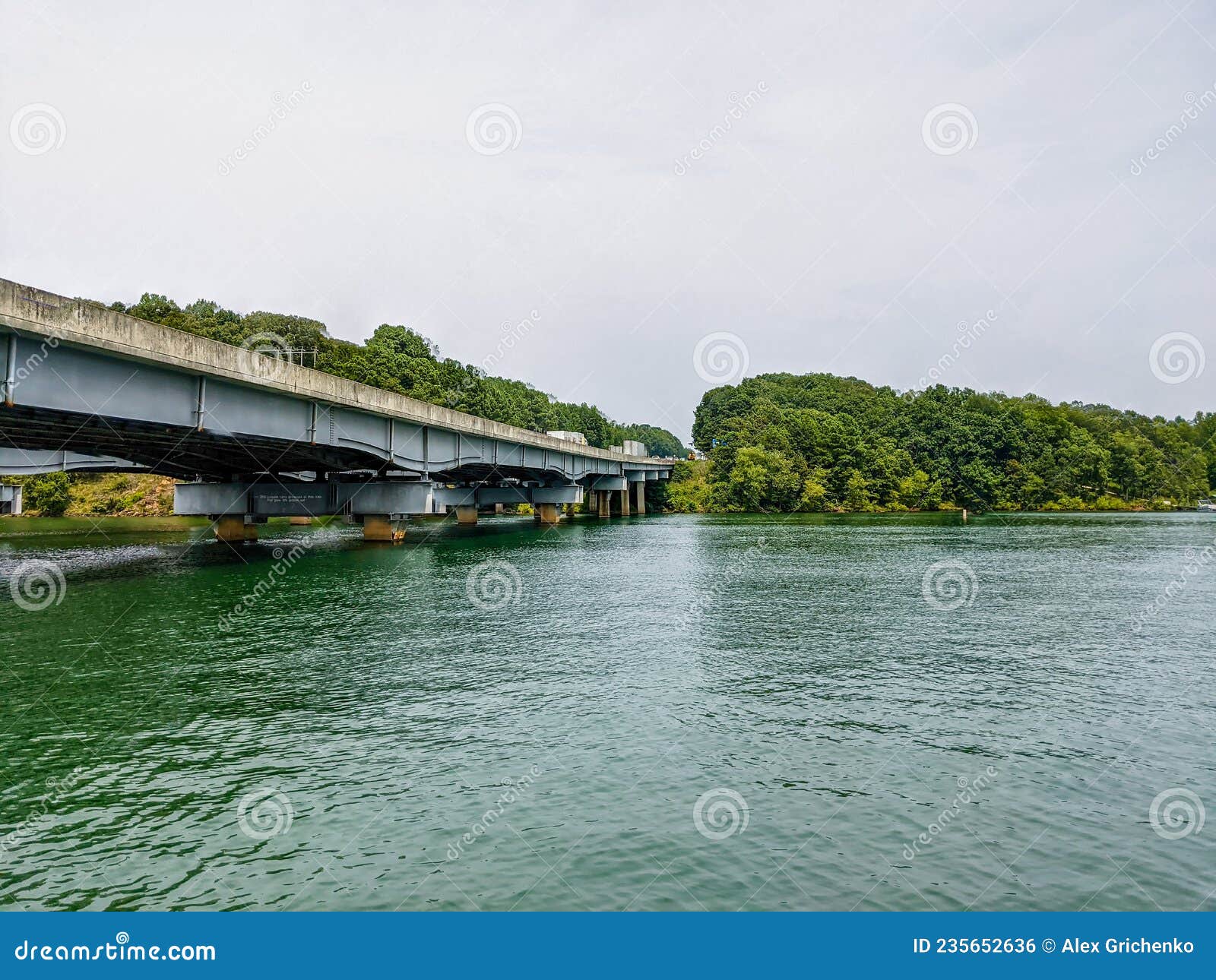 Highway Bridge Overpass Over the Lake Stock Photo - Image of trucks ...