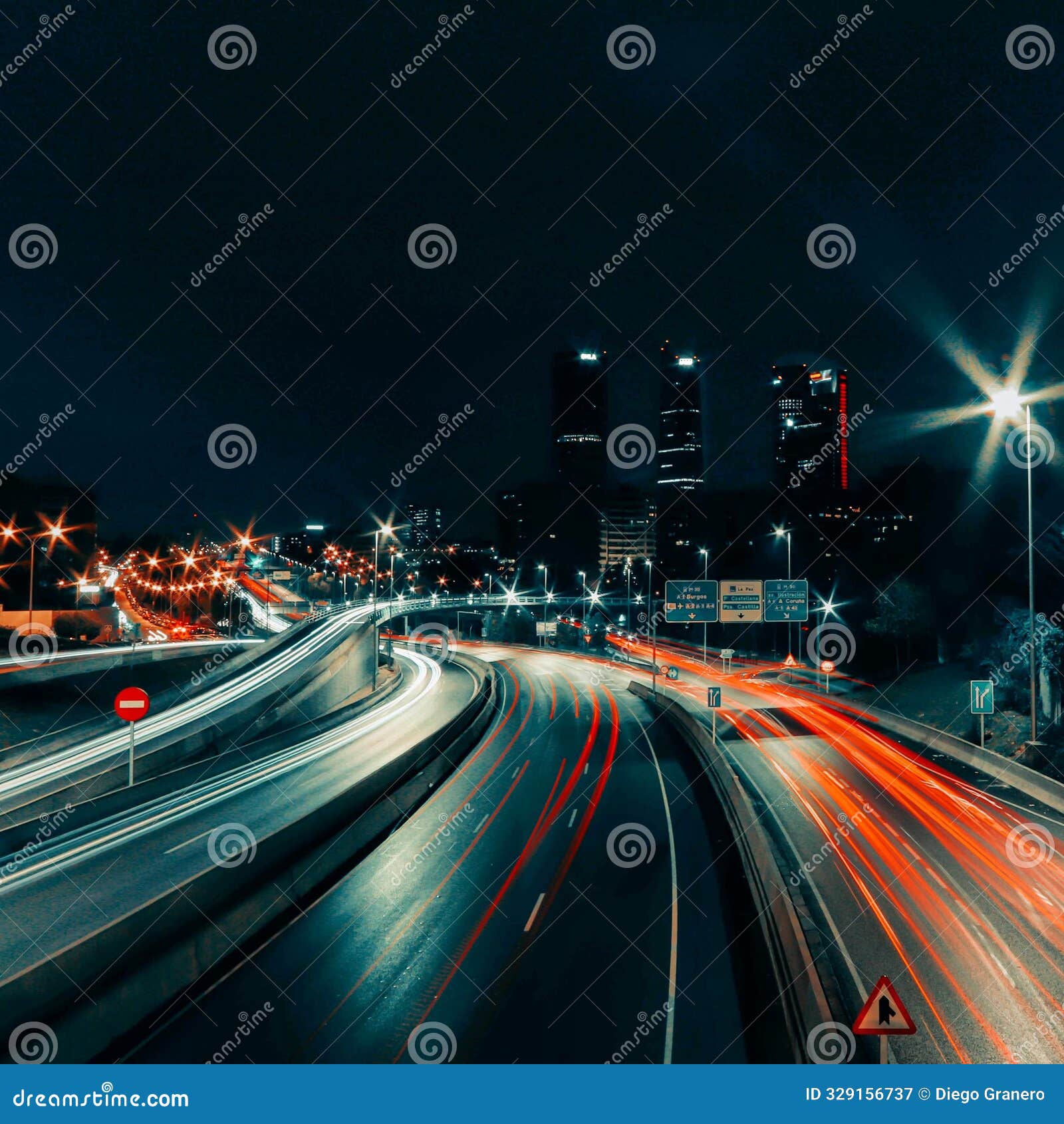 Highway with Cars at Night Downtown Stock Image - Image of lighting ...