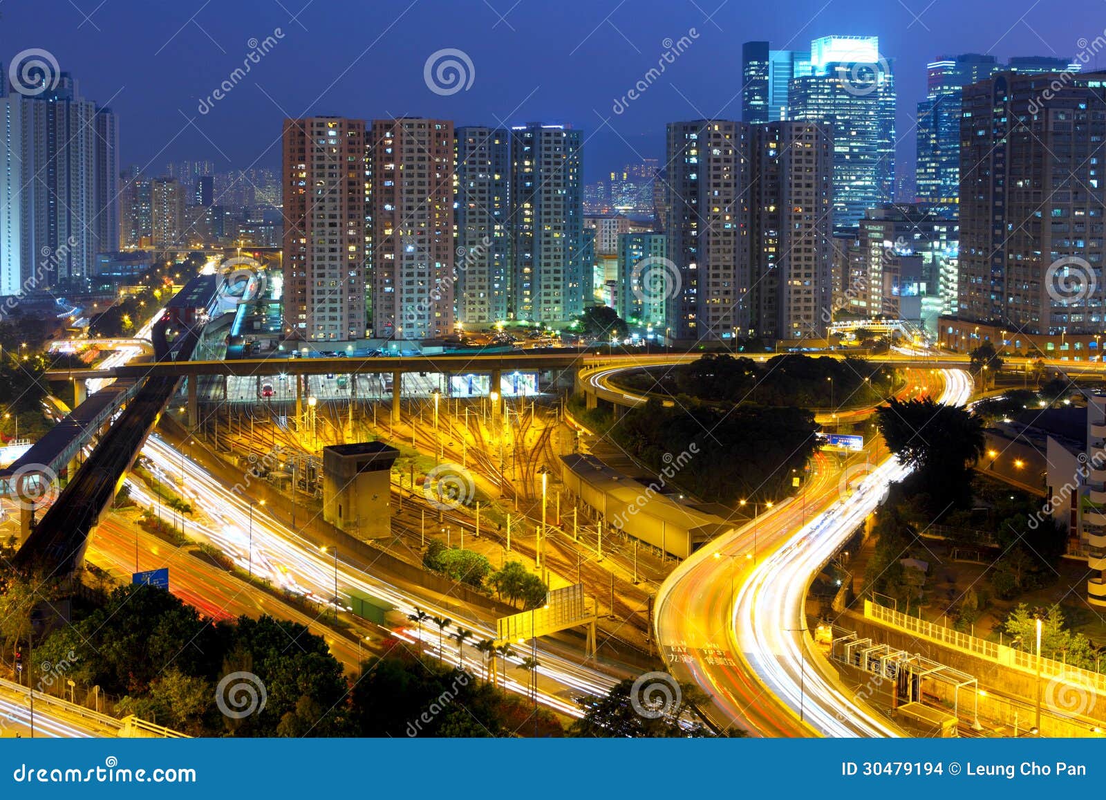 Highway and city at night stock photo. Image of finance - 30479194