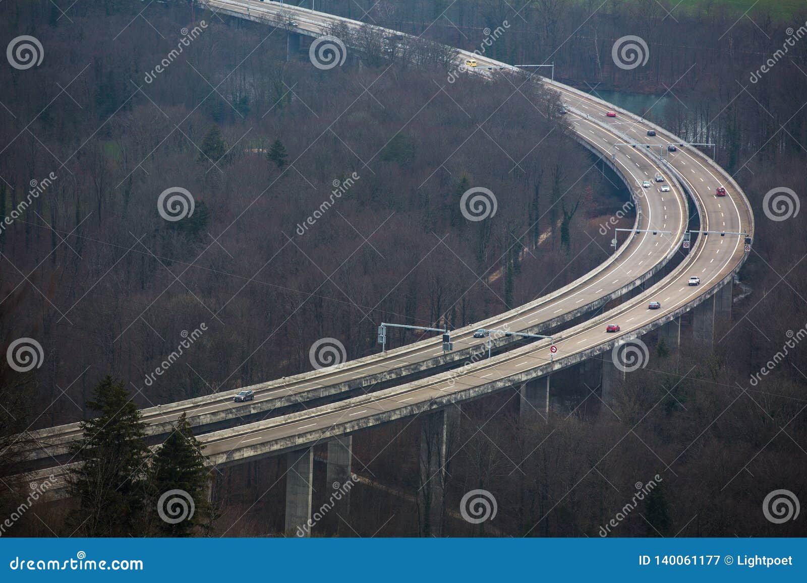 Highway on Columns in a Valley from Afar and Above Stock Image - Image ...