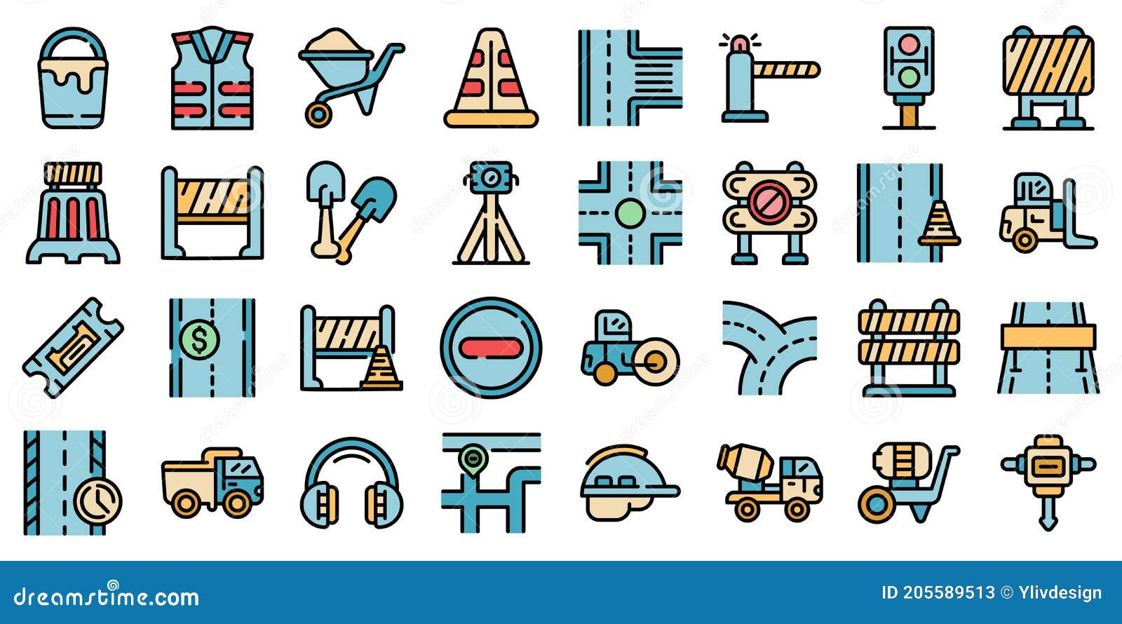 Highway Construction Icons Set Vector Flat Stock Vector - Illustration ...