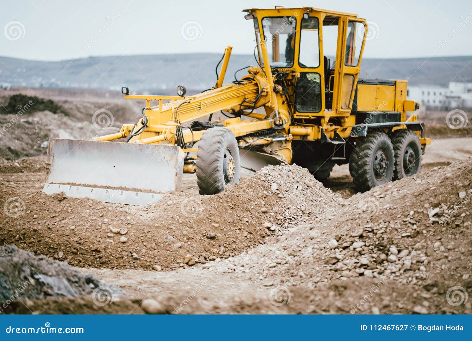 Highway Construction Site with Motor Grader, Excavator and Bulldozer ... Highway Construction Site with Motor Grader, Excavator and Bulldozer ...