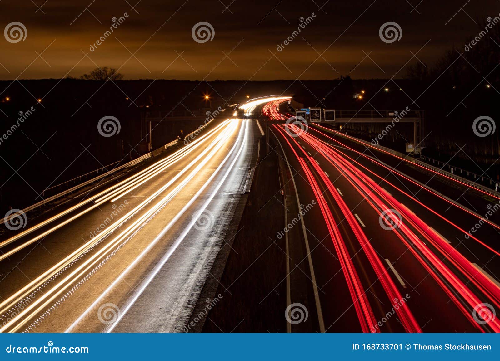 Highway in the Dark, Headlight Lights Stock Image - Image of bands ...