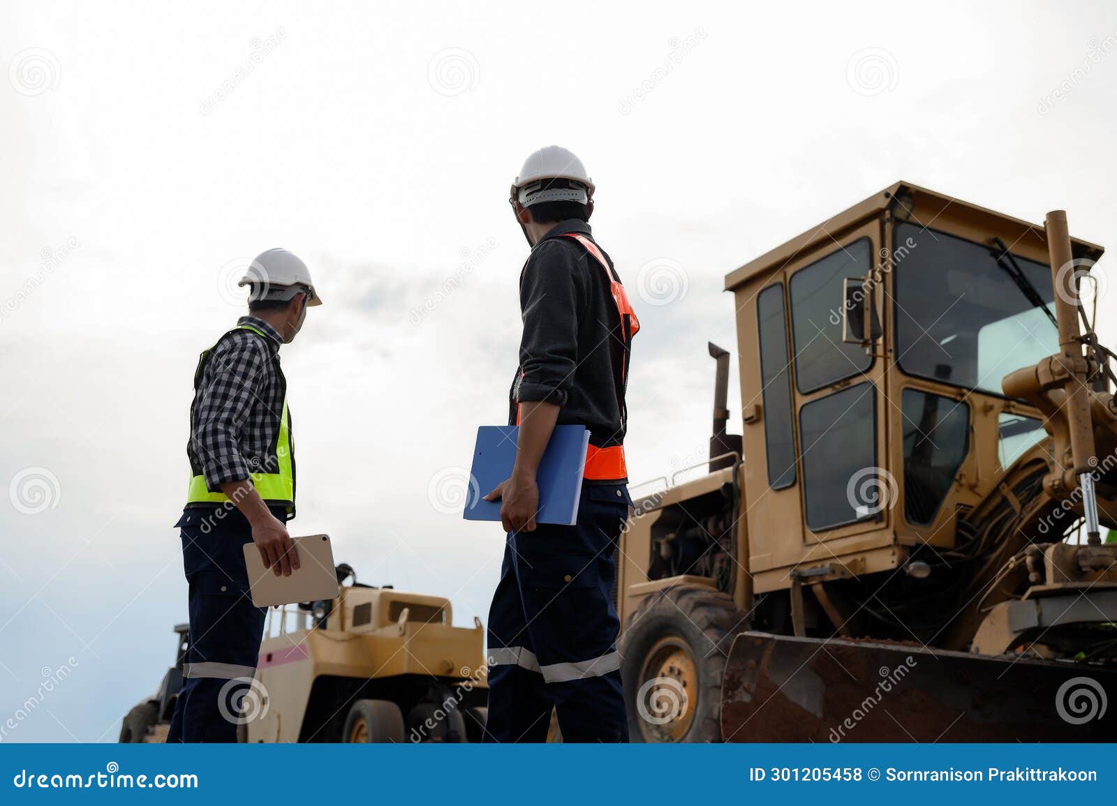 Highway Engineers Work Control Construction Machines for Improvement ...