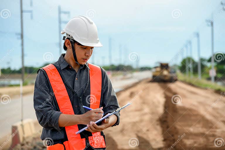 Highway Engineers Working at Construction Improvement Based on ...