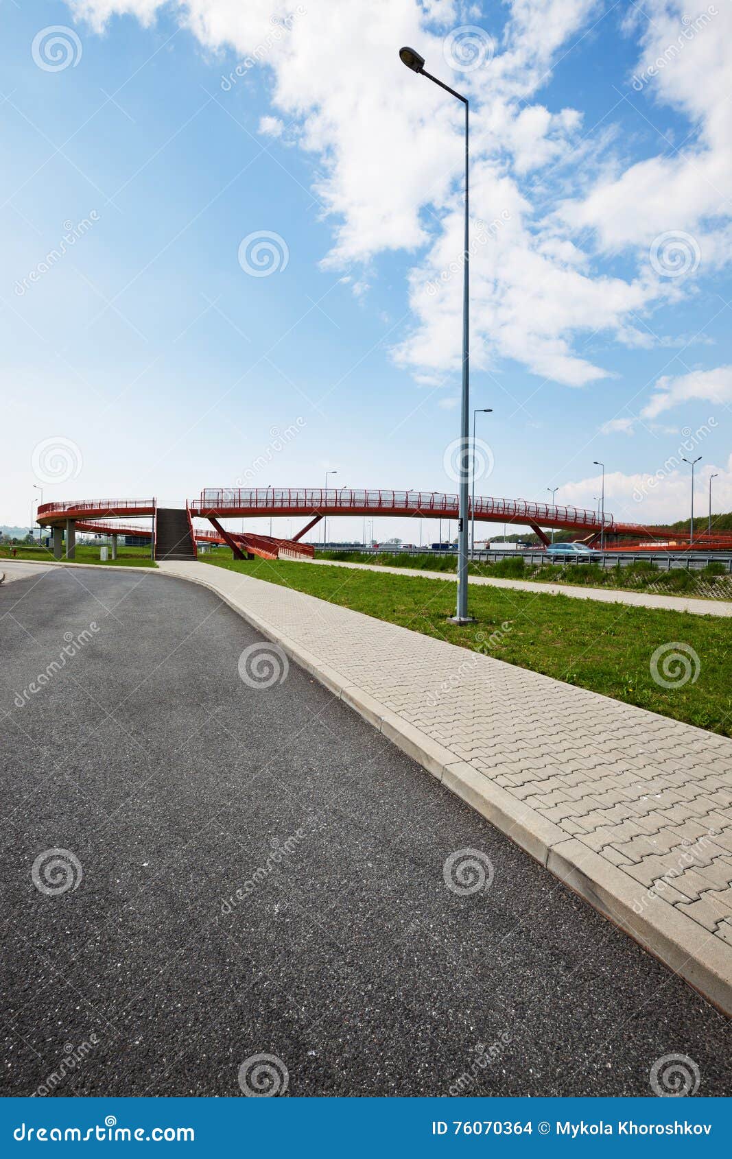 Highway Exit and Bridge Over Highway Stock Photo - Image of road, grass ...