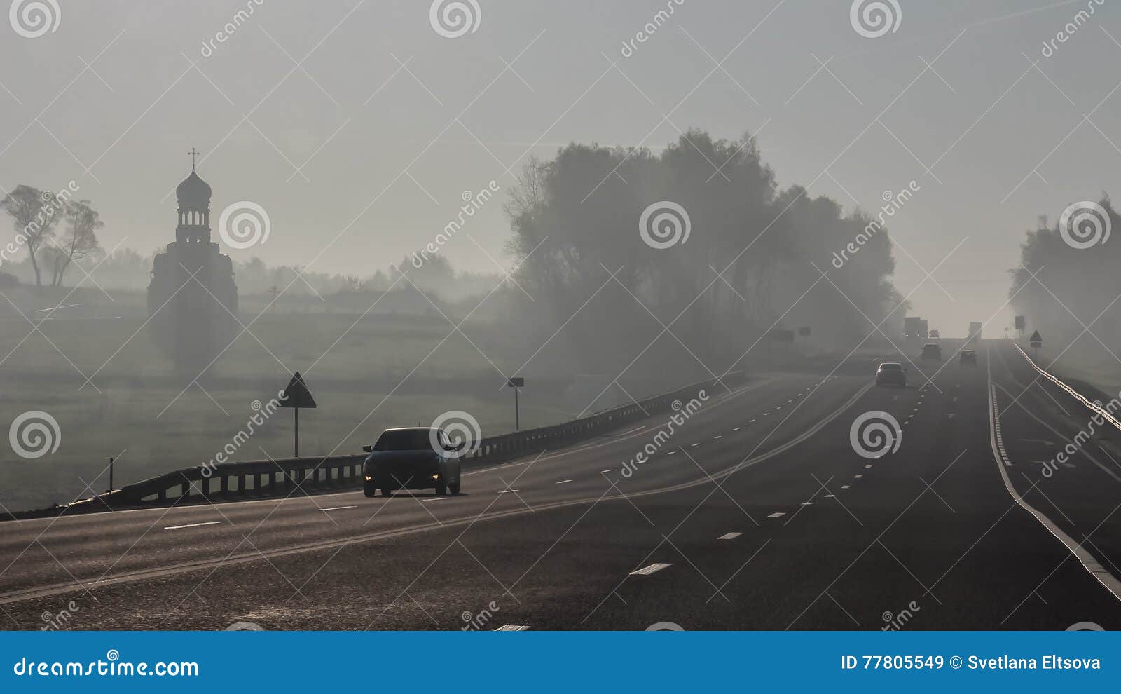 Highway in fog stock image. Image of tree, form, hill - 77805549