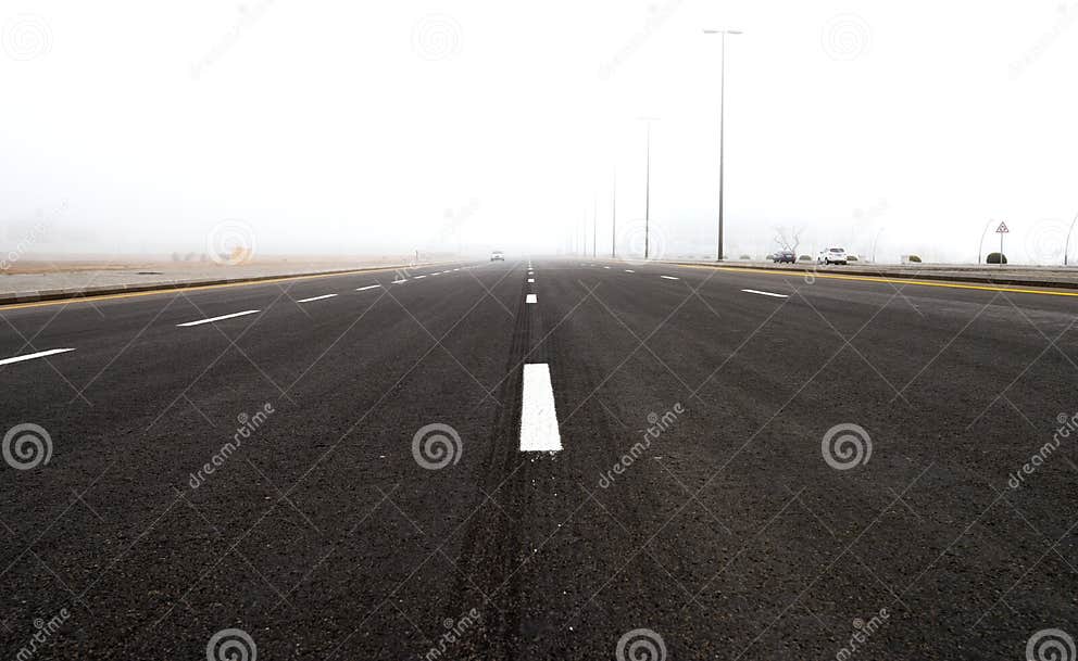 Highway in the fog stock image. Image of motion, empty - 97266941