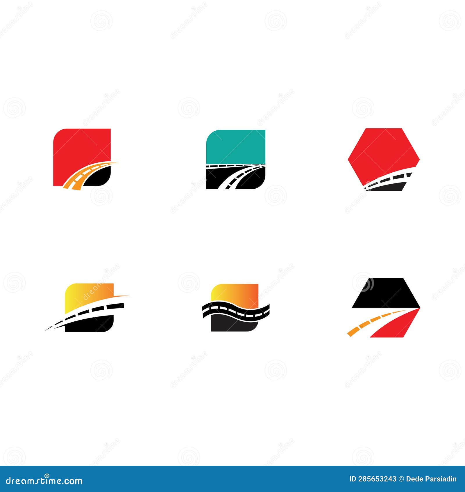 Highway Logos Set. Asphalt Road With Road Markings. Vector Illustration ...