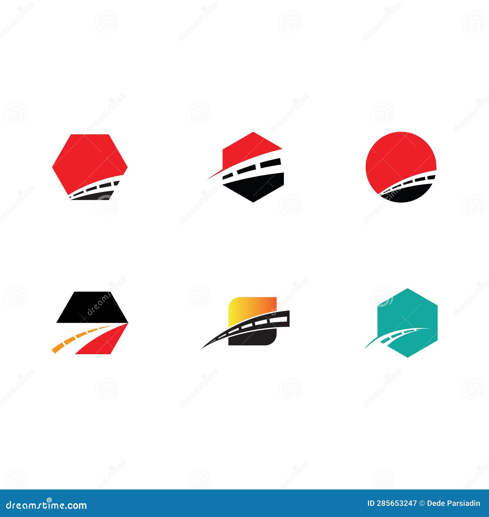 Highway Logos Set. Asphalt Road With Road Markings. Vector Illustration ...