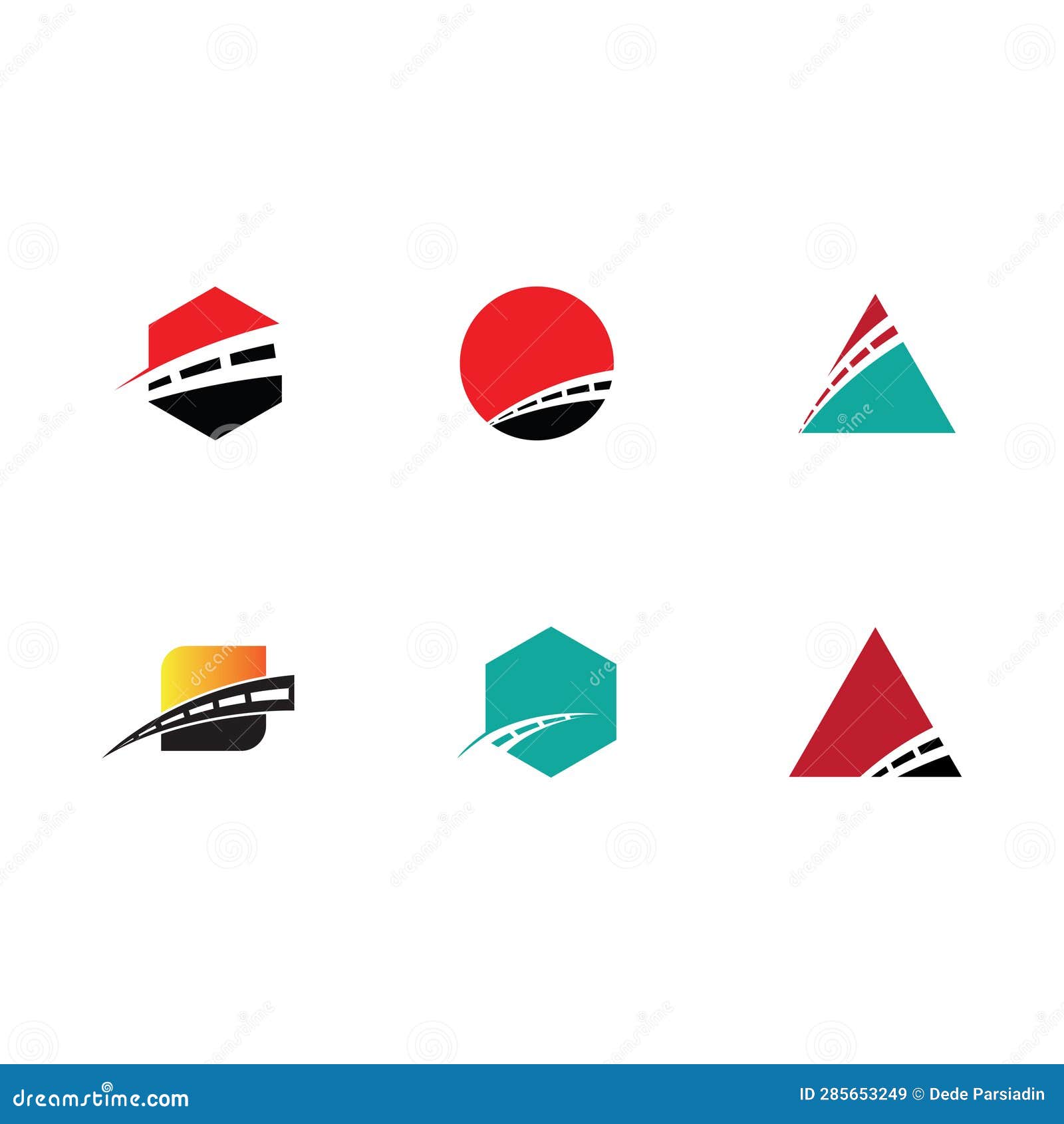 Highway Logos Set. Asphalt Road With Road Markings. Vector Illustration ...
