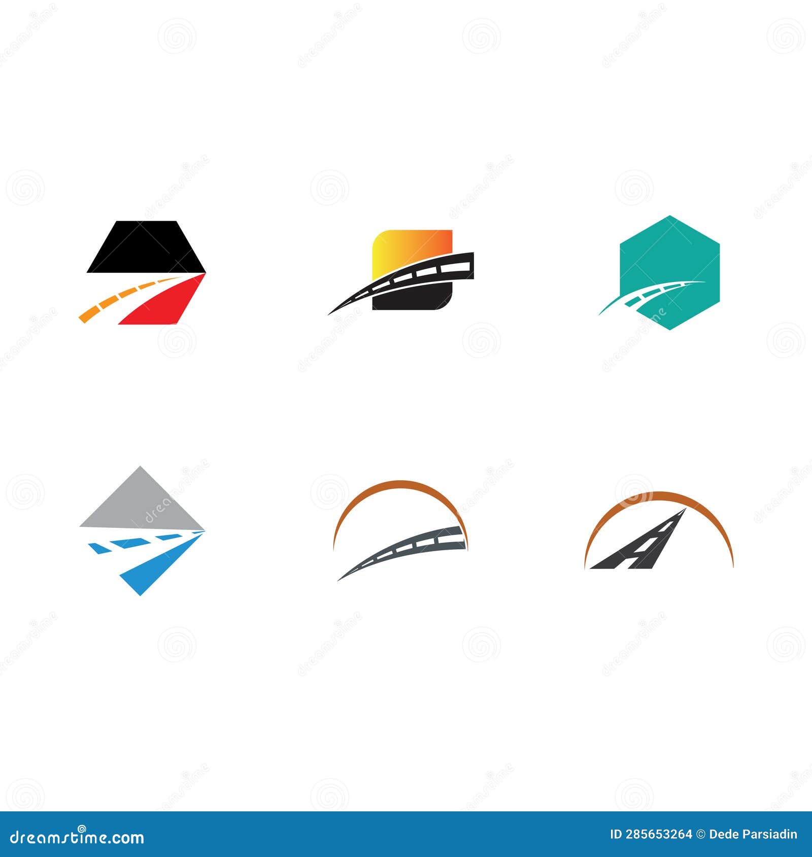 Highway Logos Set. Asphalt Road With Road Markings. Vector Illustration ...