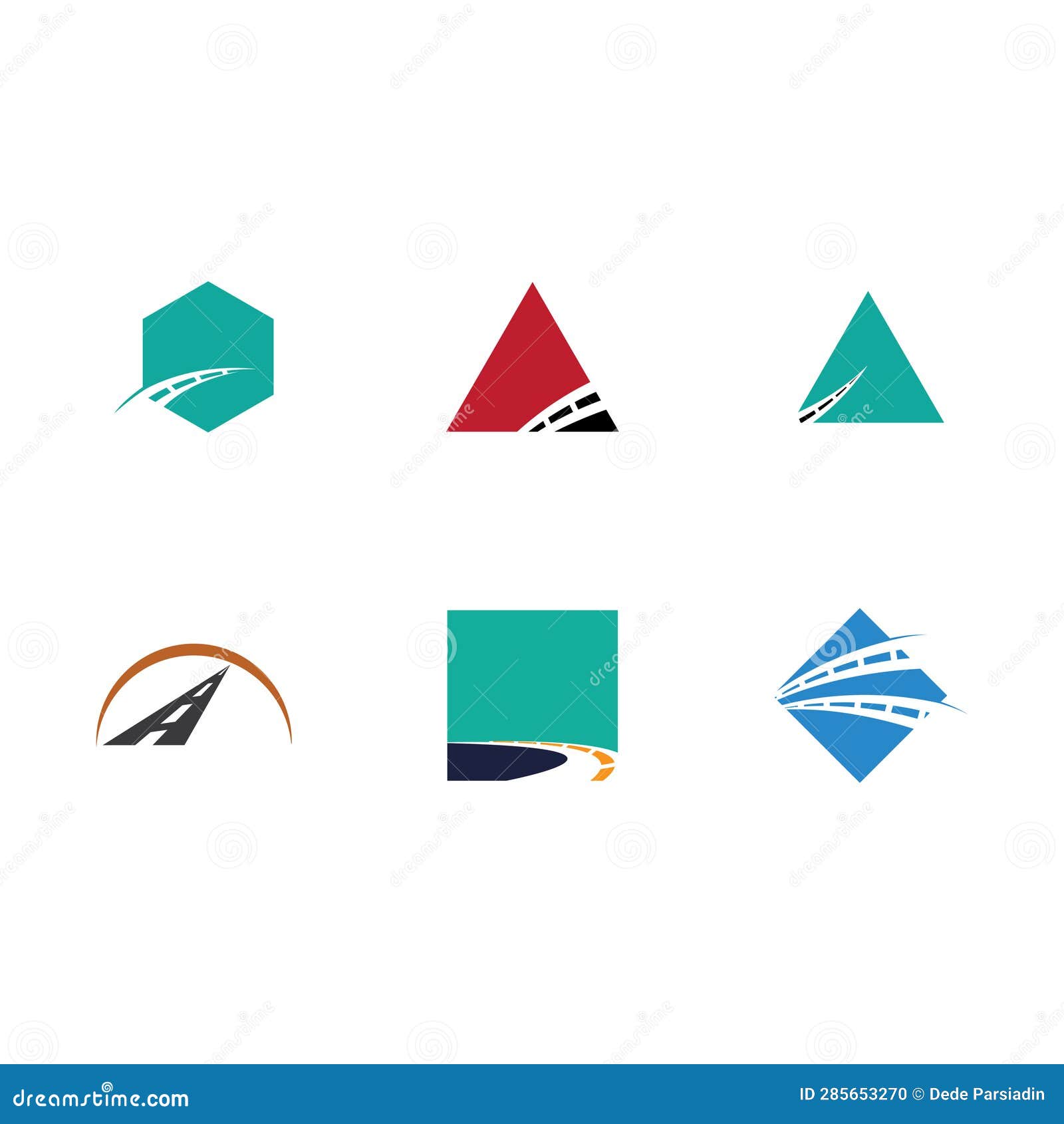 Highway Logos Set. Asphalt Road With Road Markings. Vector Illustration ...