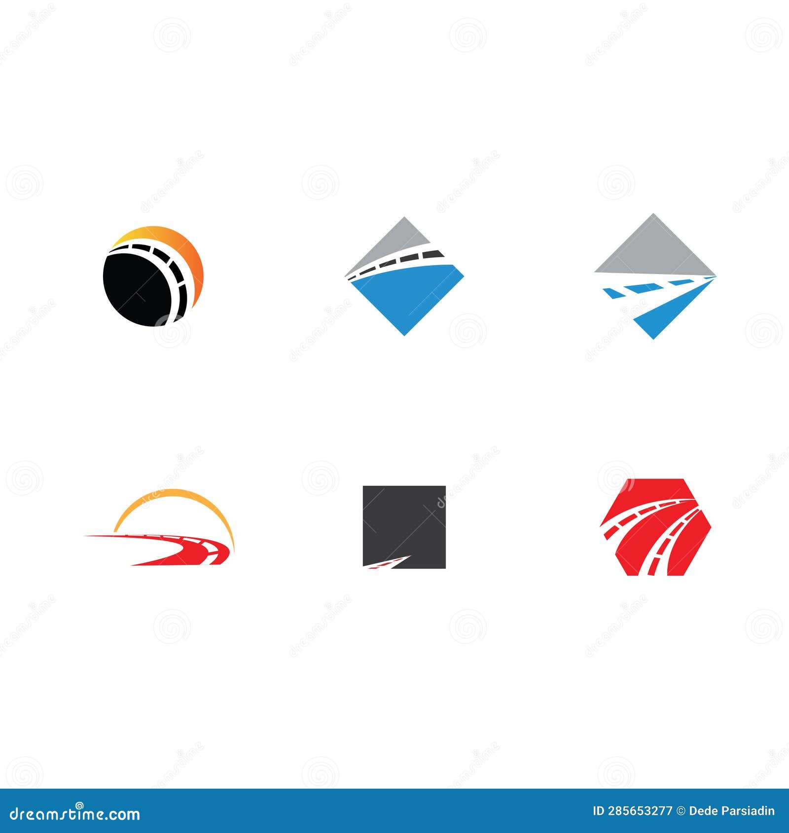 Highway Logos Set. Asphalt Road With Road Markings. Vector Illustration ...