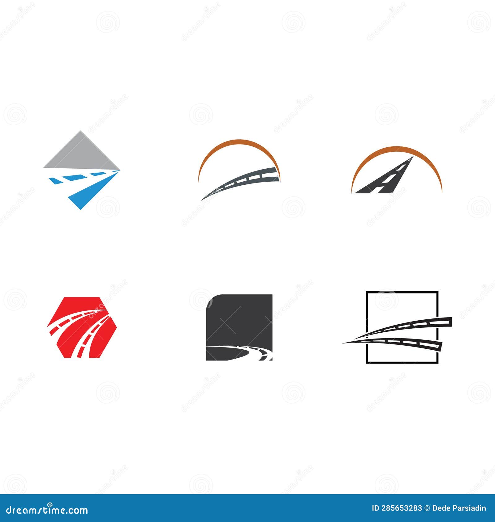 Highway Logos Set. Asphalt Road With Road Markings. Vector Illustration ...