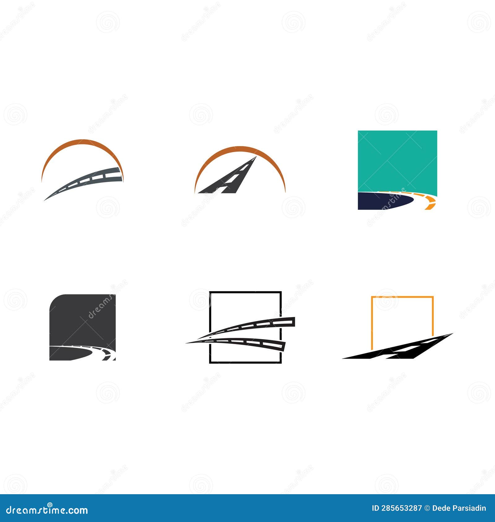 Highway Logos Set. Asphalt Road With Road Markings. Vector Illustration ...