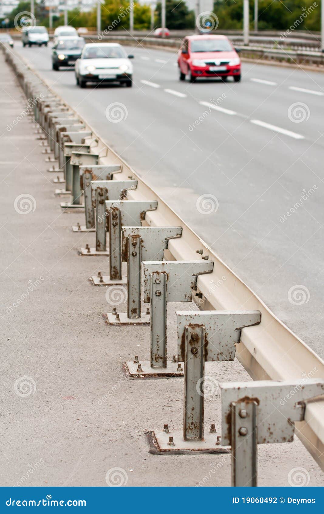 Highway Guardrails with Cars Approaching Stock Photo - Image of ...