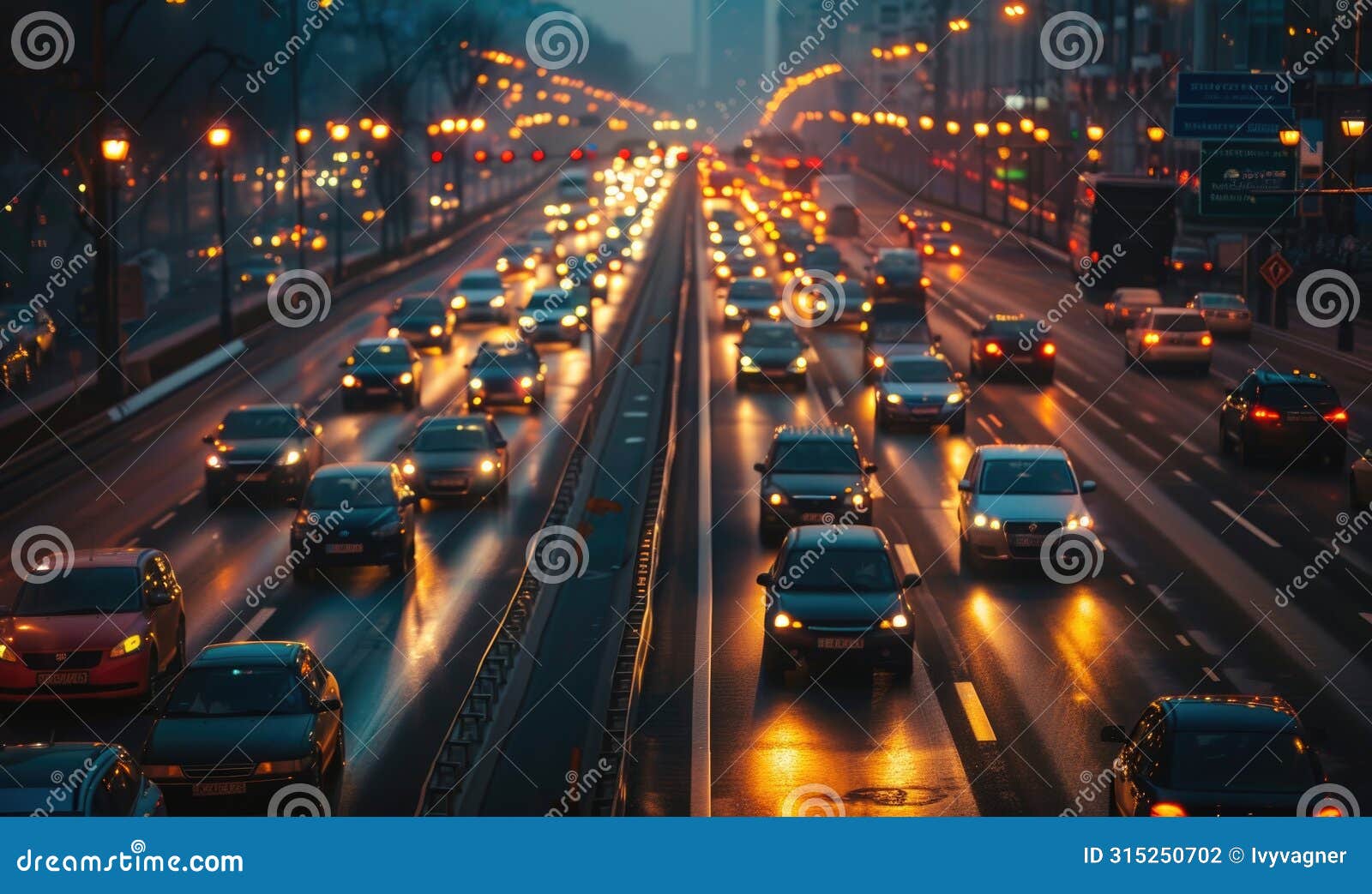 A Highway with Heavy Traffic and Vehicle Exhaust Stock Photo - Image of ...