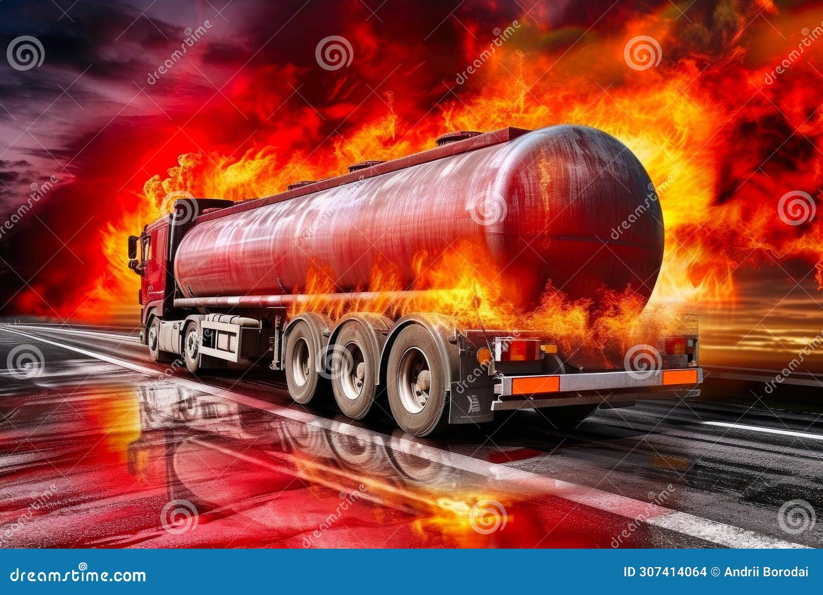 Highway Inferno: Toxic Tanker Blaze. Stock Illustration - Illustration ...