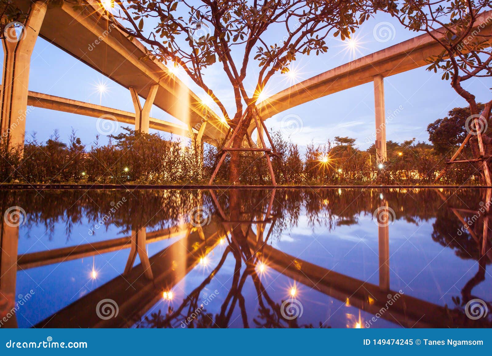 Highway Interchange Landscape, Underneath View of the Bhumibol Bridge ...