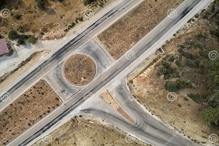 Highway Interchange with Roundabout. Top Down Aerial View Stock Photo ...