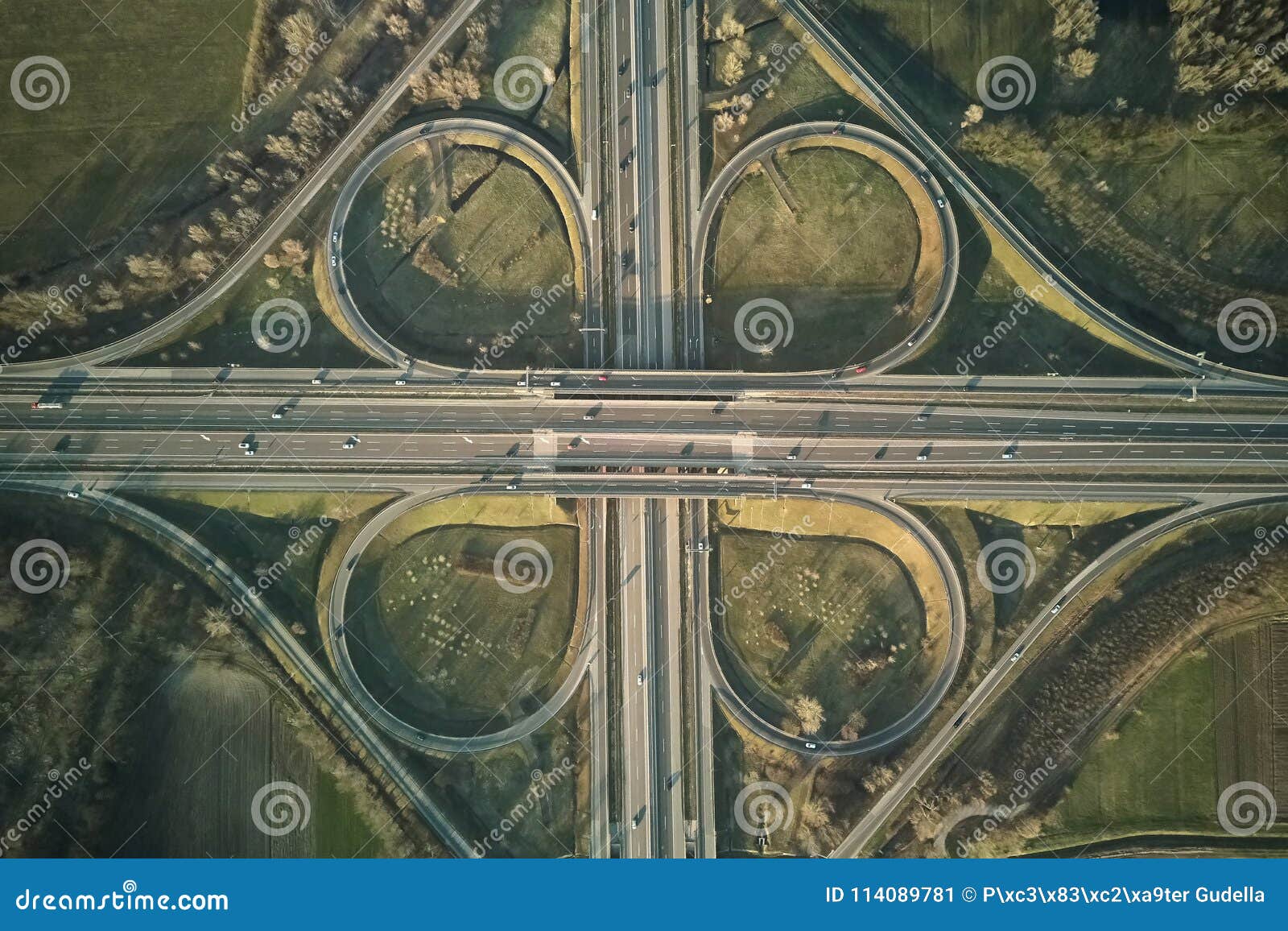Freeway Cloverleaf Interchange Stock Image - Image of drone, speed ...