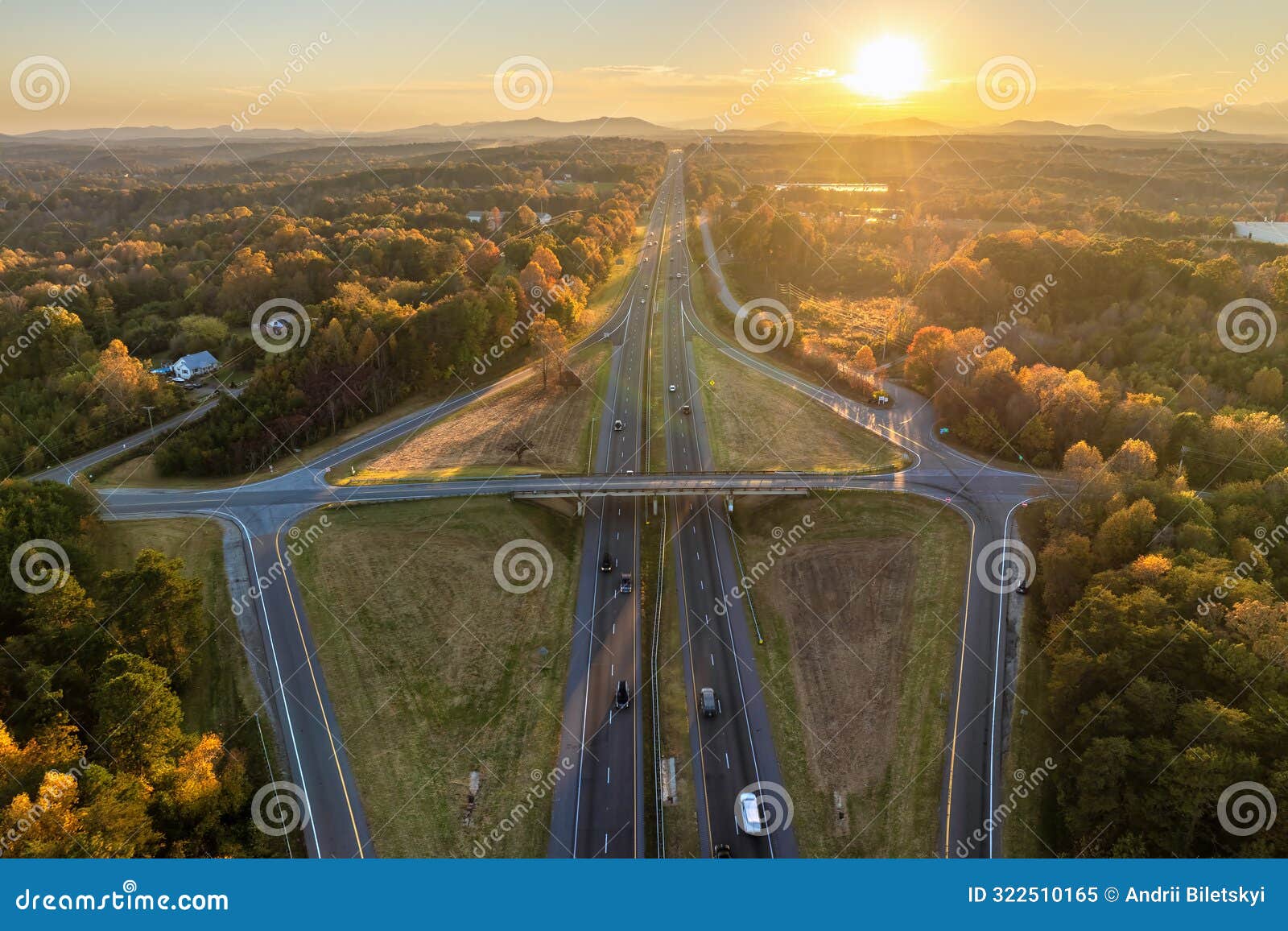 Highway Intersection in American Rural Area. Elevated Interchange Lanes ...
