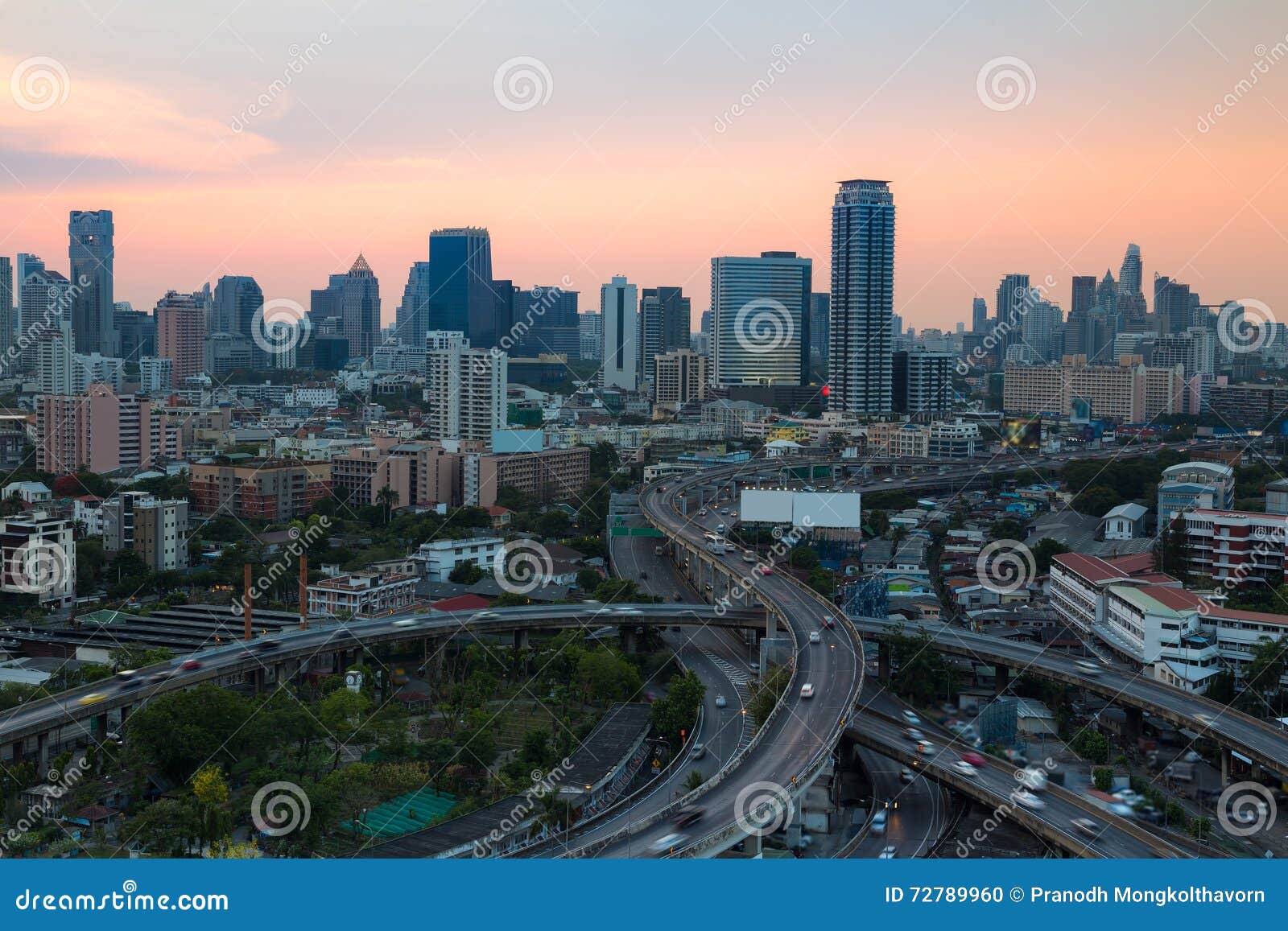 Highway Intersection and City Business Downtown Stock Photo - Image of ...
