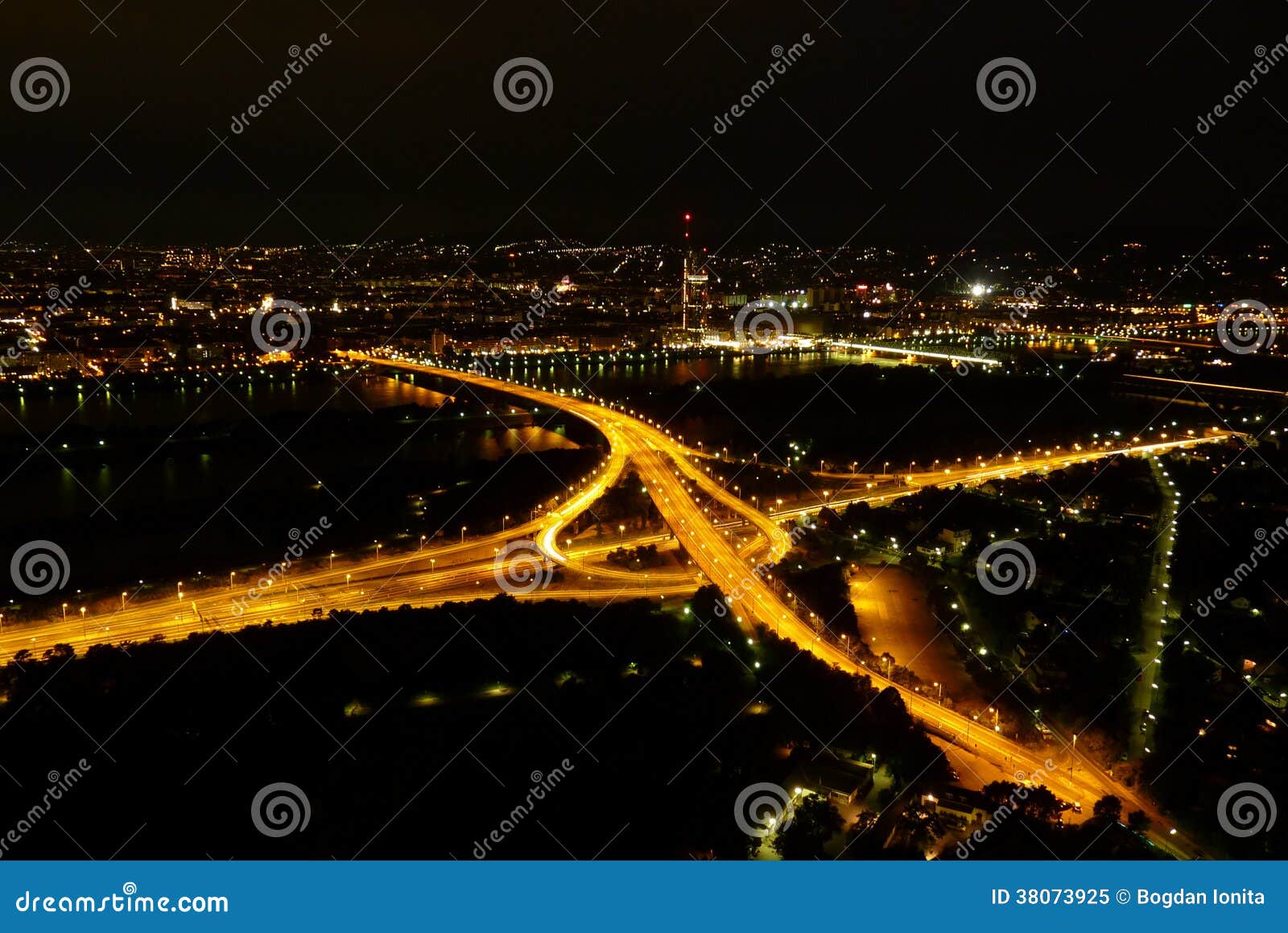 Highway Intersection at Night Stock Image - Image of interchange, drive ...