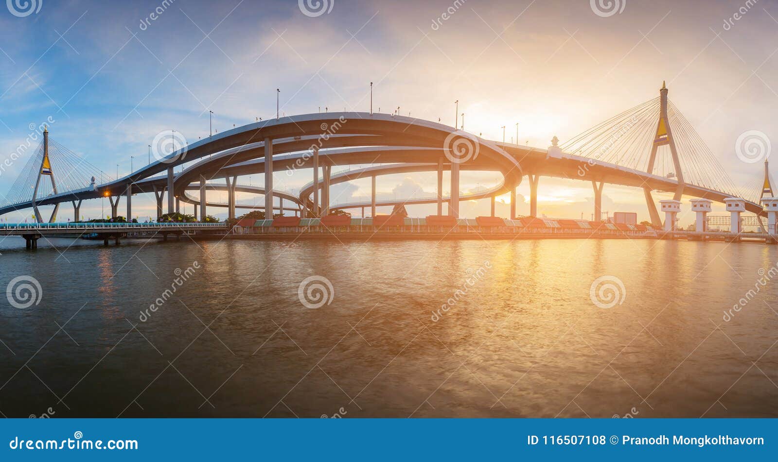 Highway Intersection Panorama View Over Suspension Bridge Stock Photo ...