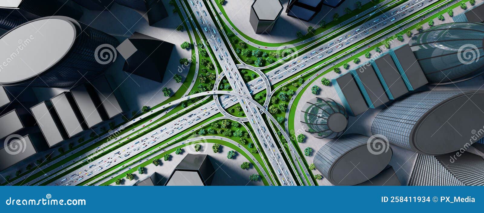 Highway Intersection/ Road Interchange in the City with Heavy Traffic ...