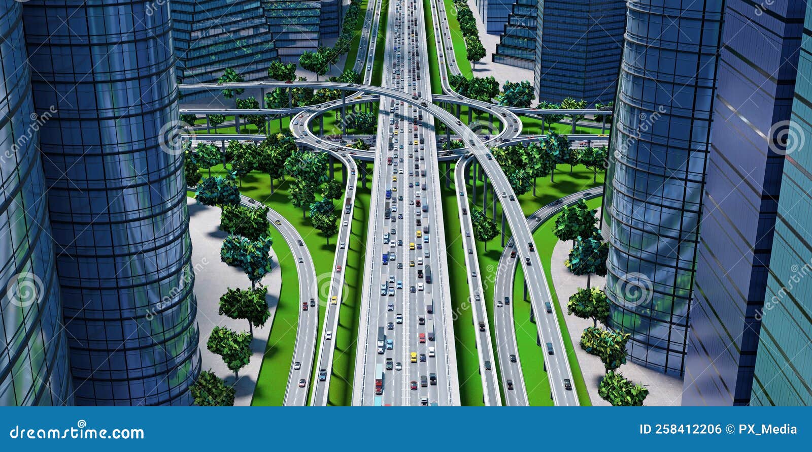 Highway Intersection/ Road Interchange in the City with Heavy Traffic ...