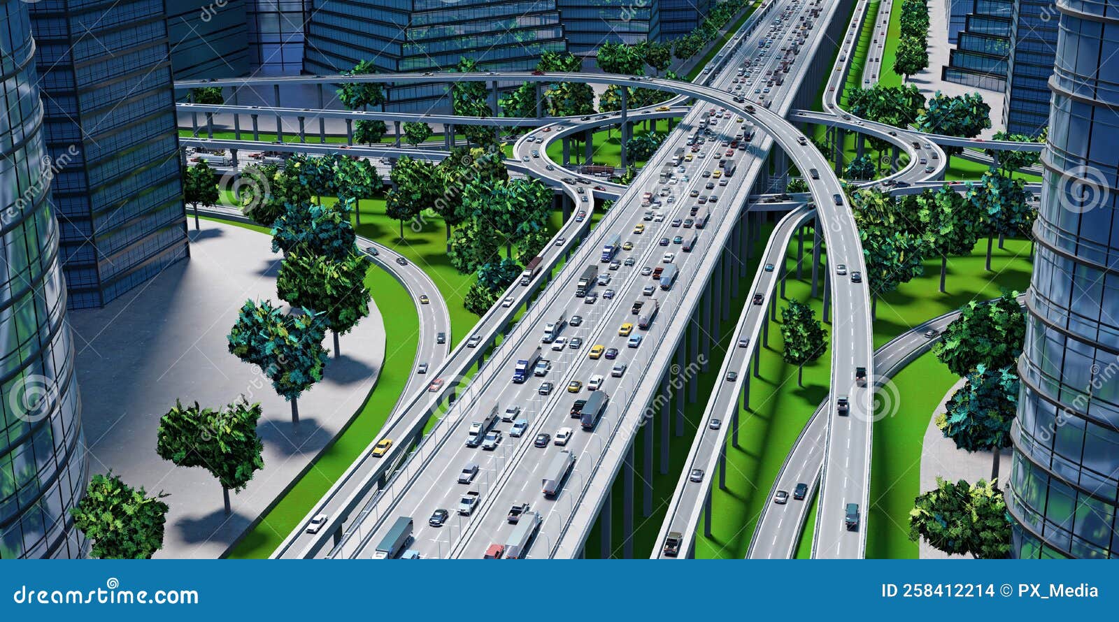 Highway Intersection/ Road Interchange in the City with Heavy Traffic ...