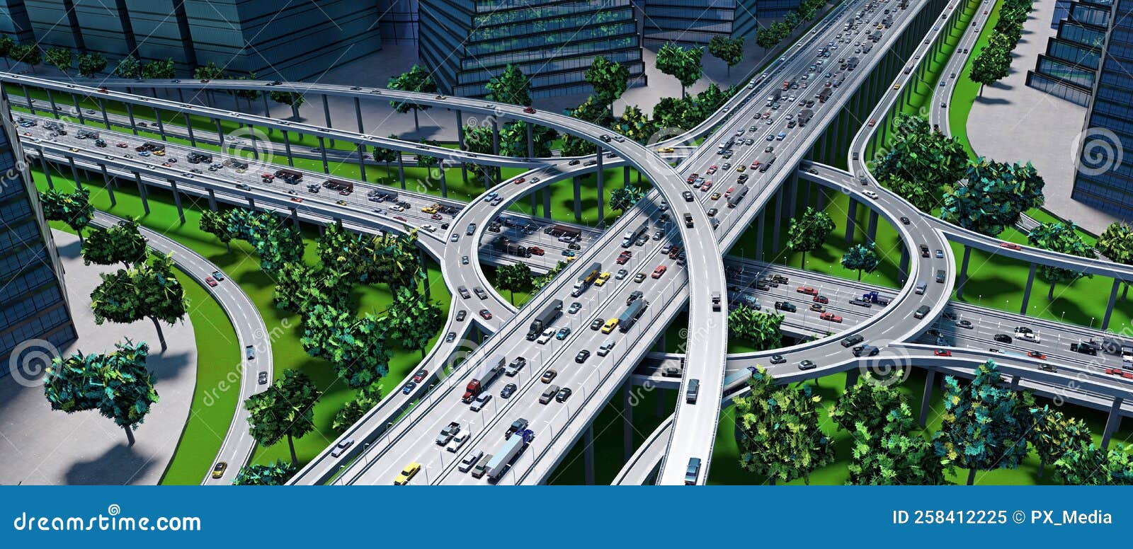 Highway Intersection/ Road Interchange in the City with Heavy Traffic ...