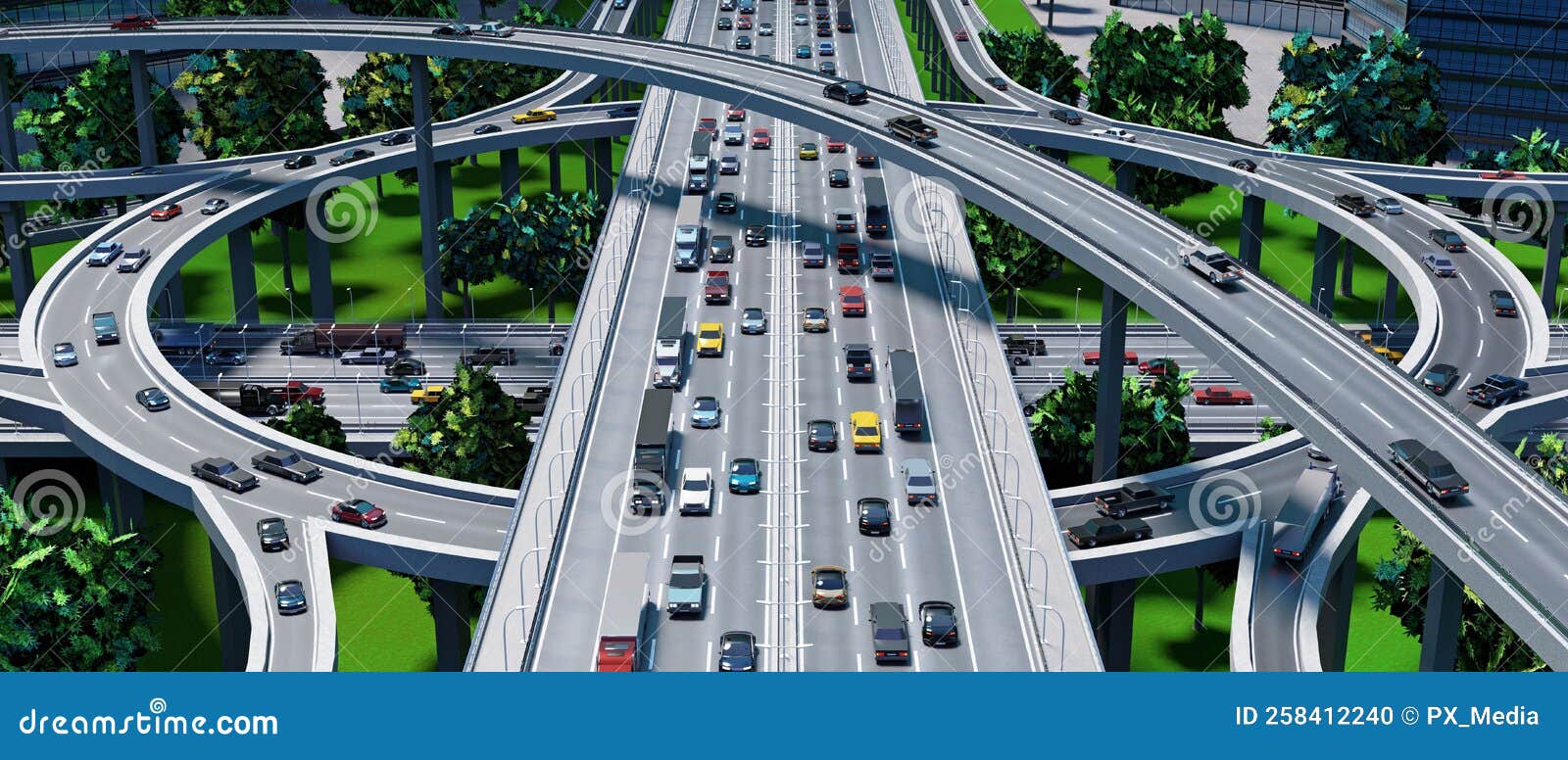 Highway Intersection/ Road Interchange in the City with Heavy Traffic ...