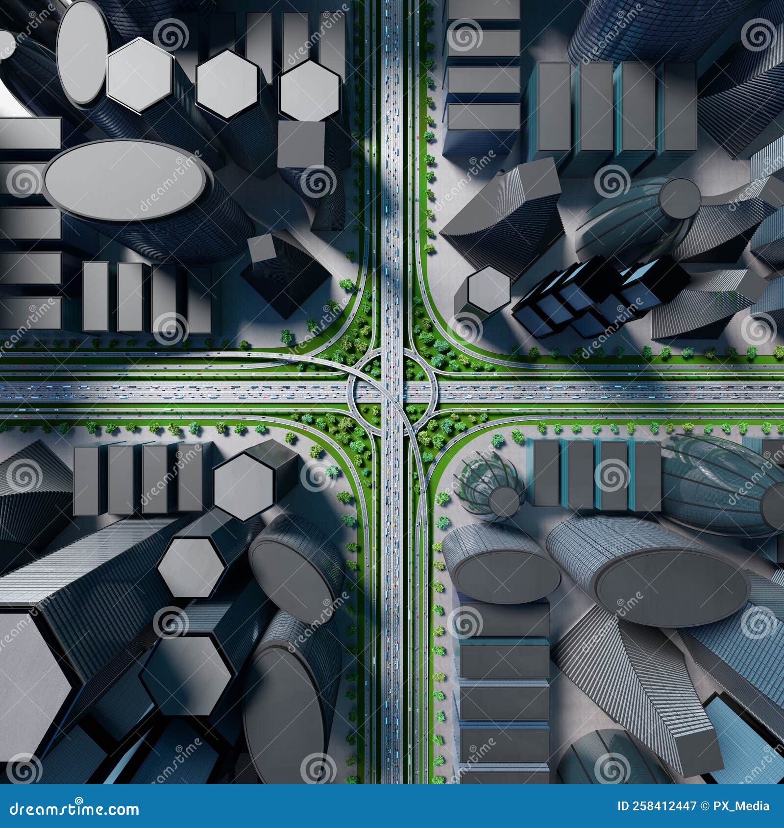 Highway Intersection/ Road Interchange in the City with Heavy Traffic ...