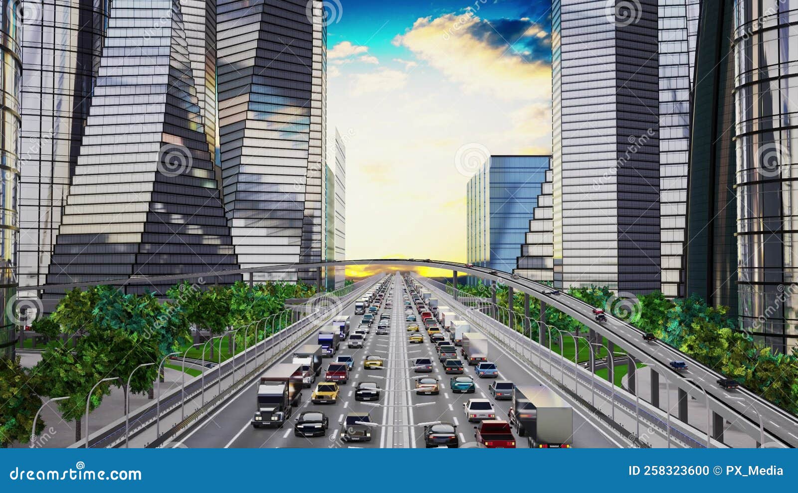 Highway Intersection/ Road Interchange Middle in the City with Heavy ...