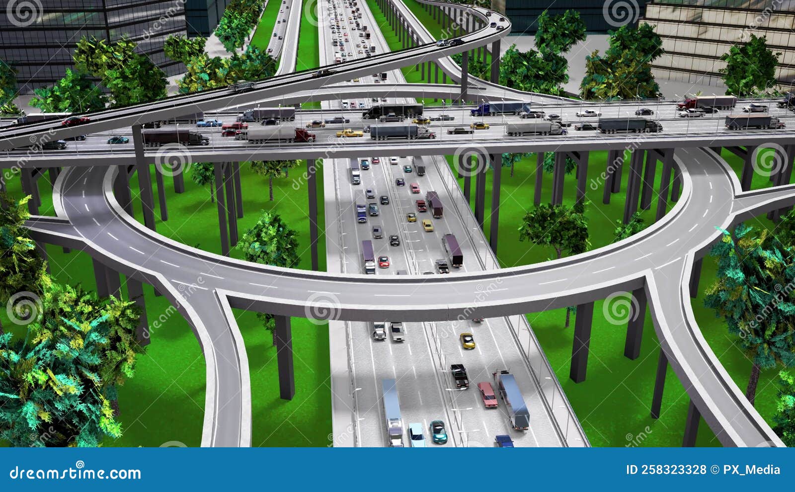 Highway Intersection/ Road Interchange Middle in the City with Heavy ...