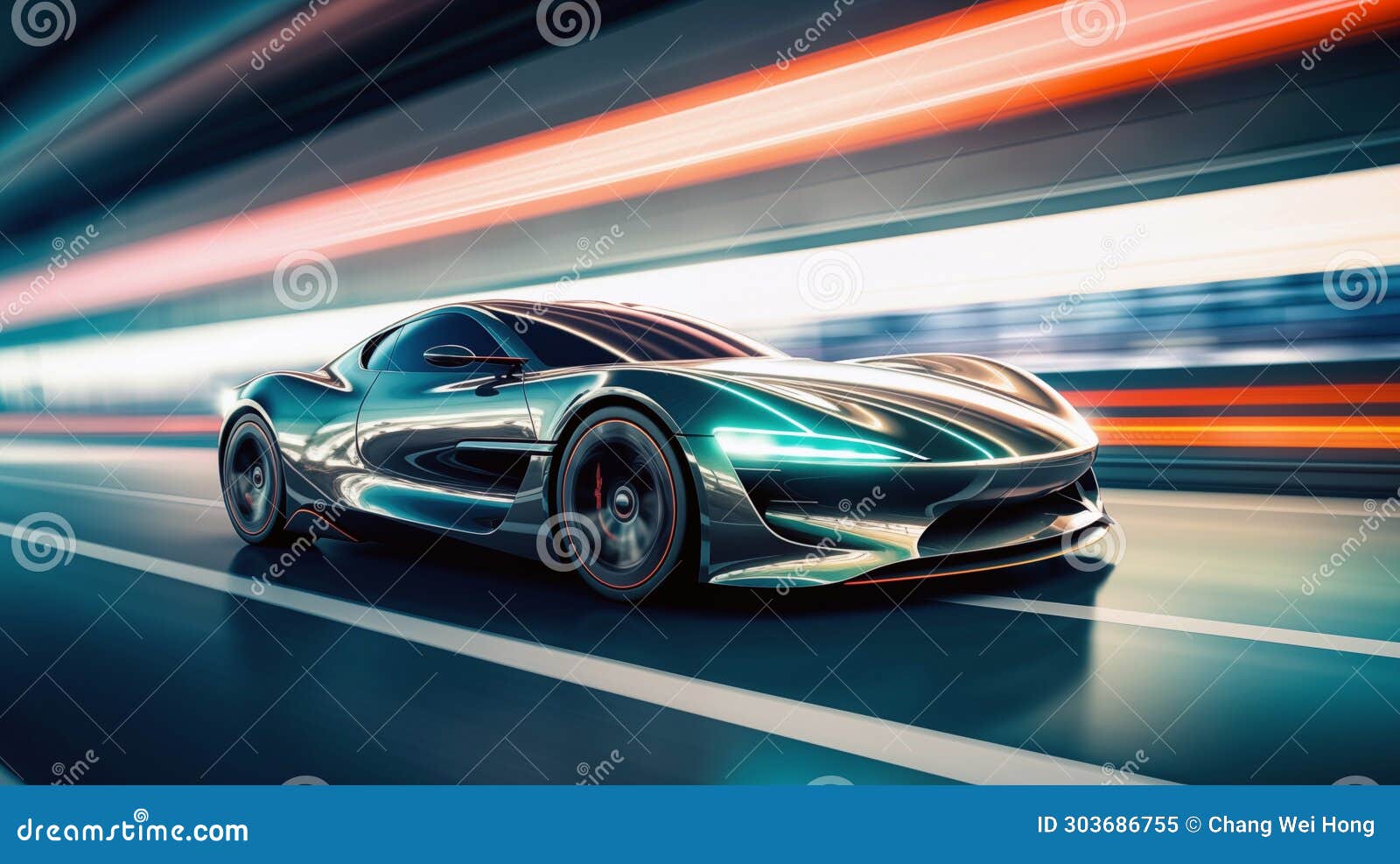 High-tech Electric Car Speeding Down a Highway Stock Illustration ...