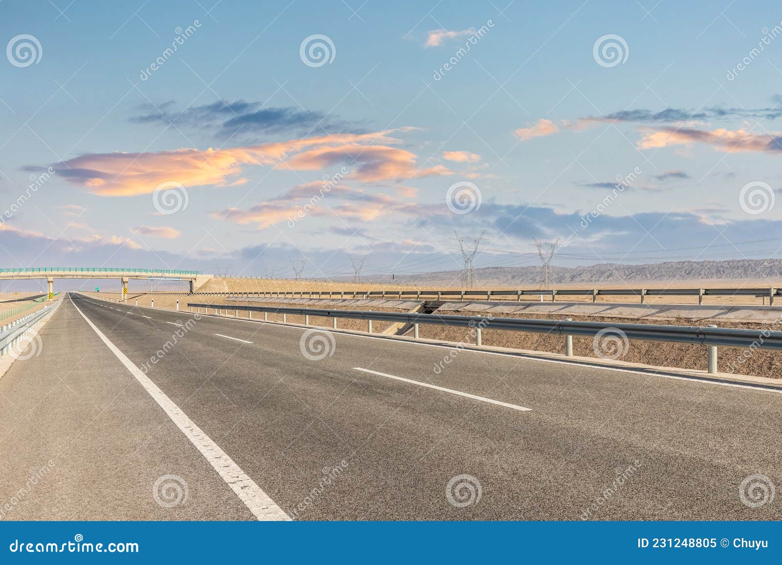 Highway landscape at dusk stock image. Image of open - 231248805