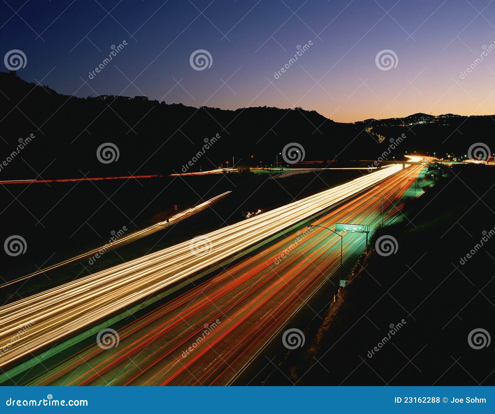 Highway with Light Streaks from Vehicles Stock Photo - Image of freeway ...