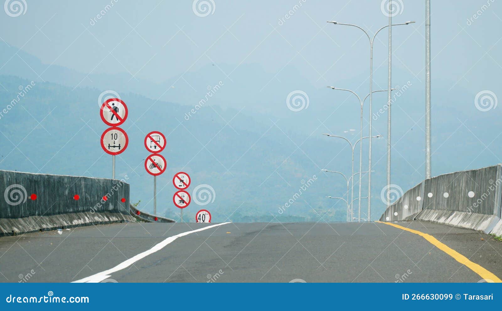 Highway with Lots of Red Prohibited Signs Stock Image - Image of limit ...