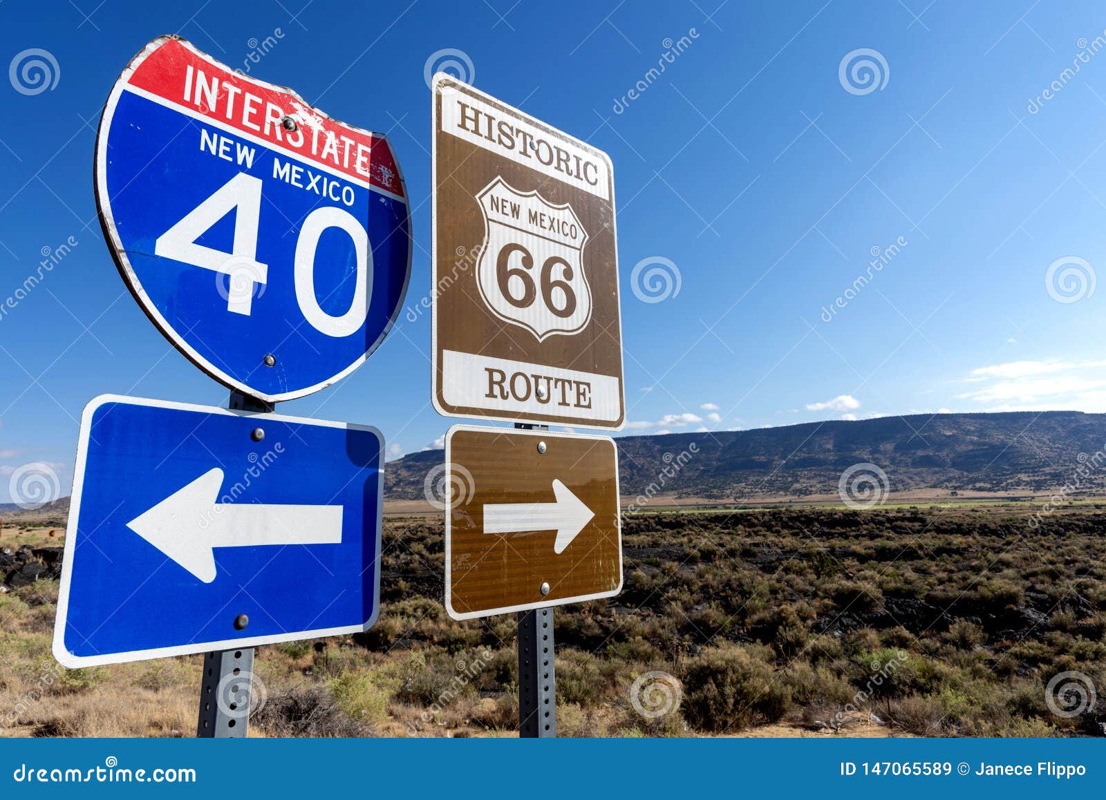 Highway Markers on Historic Highway 66 and Interstate 40 in the ...
