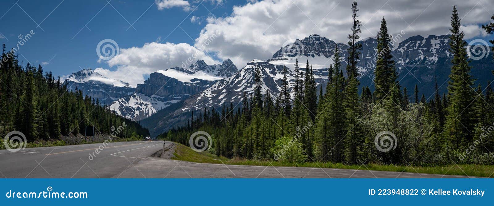 Highway with Mountain Range View and Forest. Stock Photo - Image of ...