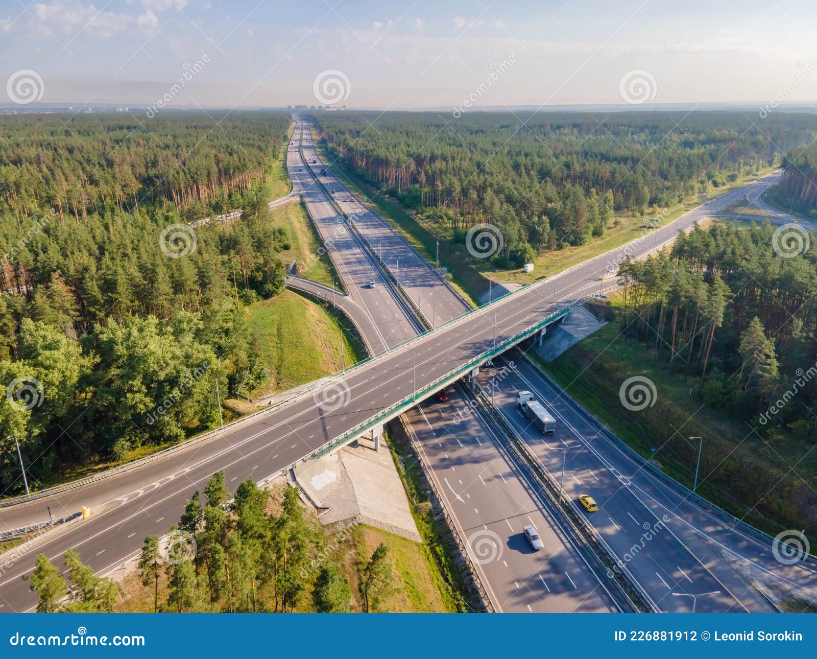 Highway Multi-level Interchange Road with Moving Cars Stock Photo ...