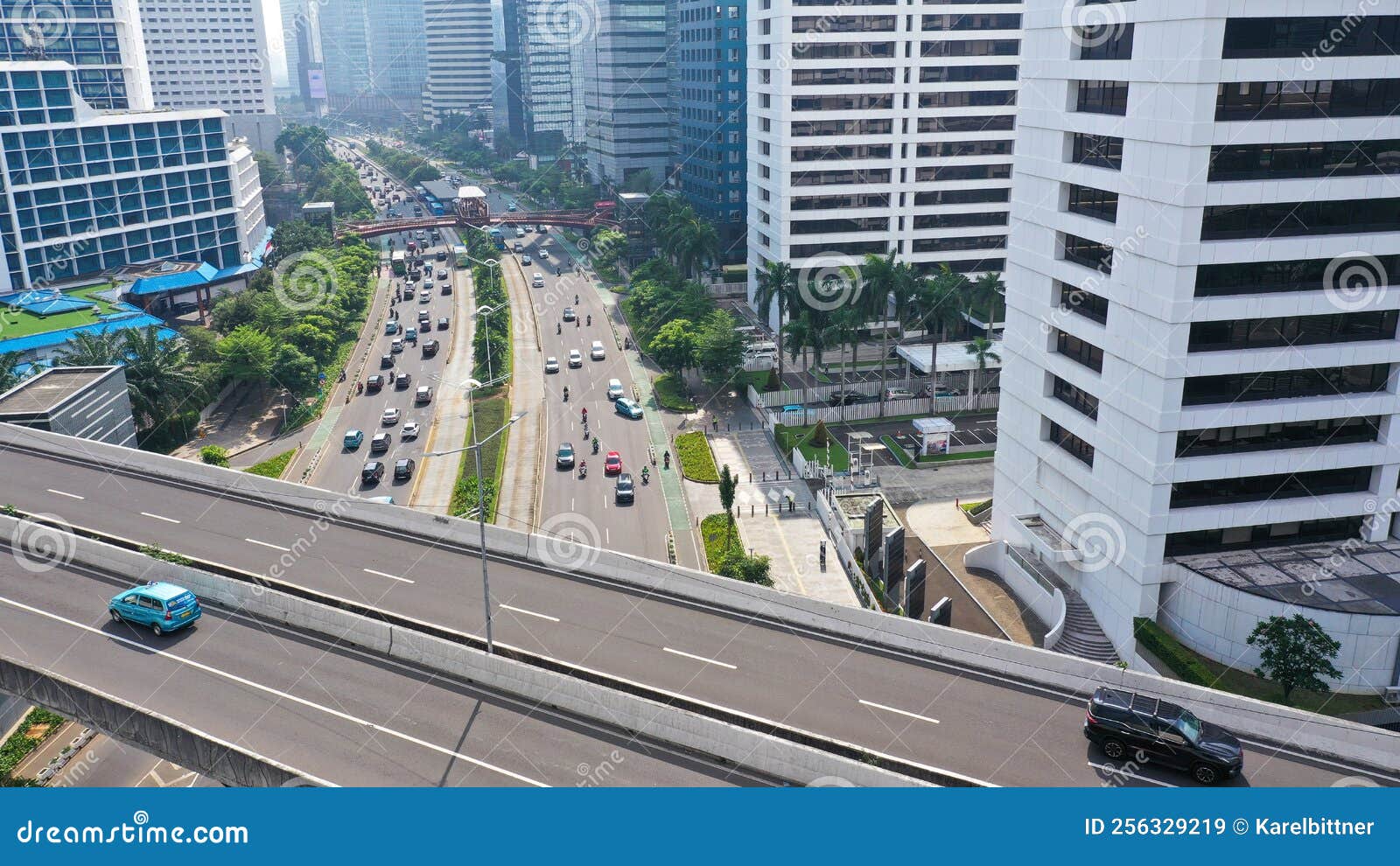 Highway Multi-level Interchange Road with Moving Cars. Cars are Moving ...