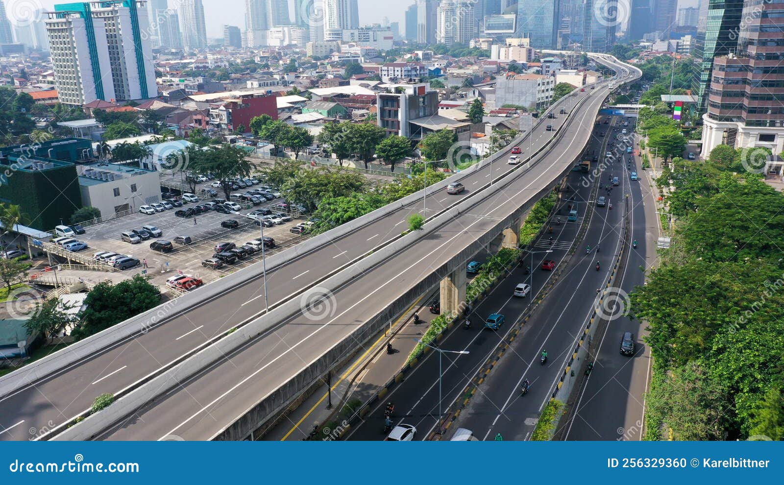 Highway Multi-level Interchange Road with Moving Cars. Cars are Moving ...